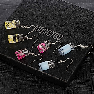 16 Pairs Cute Weird Dangle Earrings for Teen Girls Kawaii Aesthetic Boba Tea Drop Earrings (16 Pairs-A)