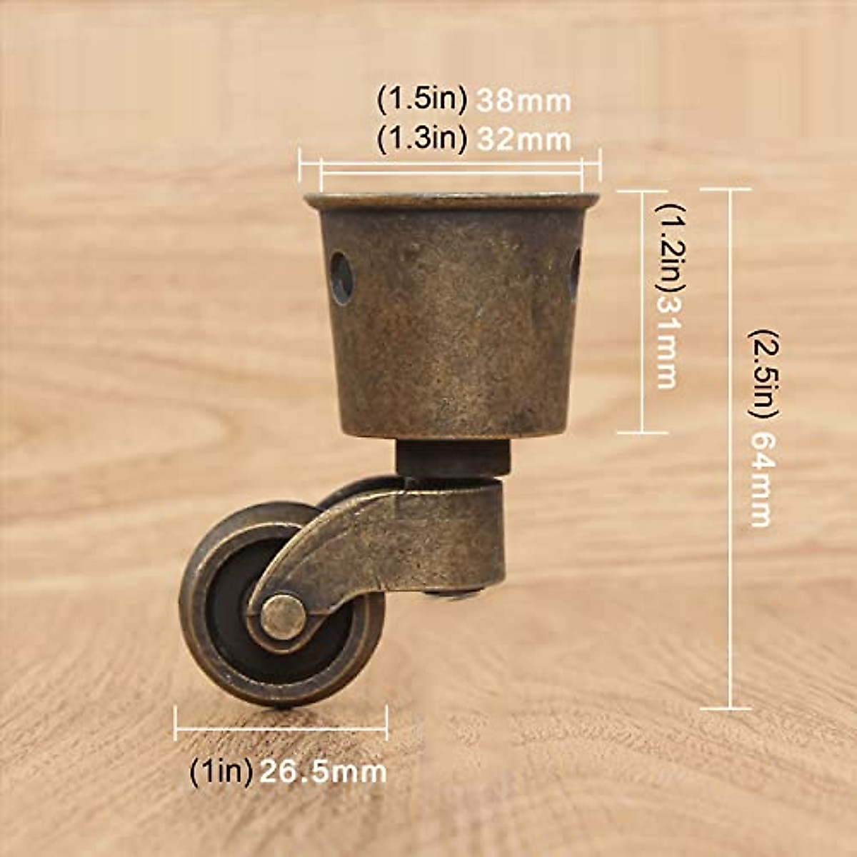 Castor Wheels,360° Swivel Caster Wheels,Small Furniture Moving Wheels,Zinc Alloy Casters for Cabinet Chair Table,Antique Vintage Style,Cup Style Fitting,Load Capacity 150kg,4 Pcs