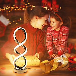 Adebime Modern Spiral RGB Table Lamp, Touch Dimmable Bedside Lamp, 7 Colors 10 Light Modes Spiral Design Table Lamp, Unique Nightstand Lamp for Living Room, Bedroom, Cool Lamps