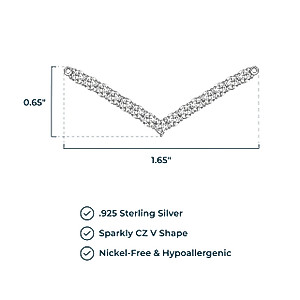 MORGAN & PAIGE Chevron Necklace - Genuine 925 Sterling Silver Necklace Chain With Suspended Cubic Zirconia V Bar Pendant - 16" With 2" Extender