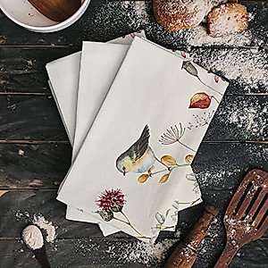 LOVE HOME DAY Farmhouse Wild Flower and Birds Kitchen Towel Set of 1, Colorful Blossoms Floral Hand Towels Absorbent Microfiber Dish Cloth Beige Washable Tea Bar Dishcloth Cleaning Cloths