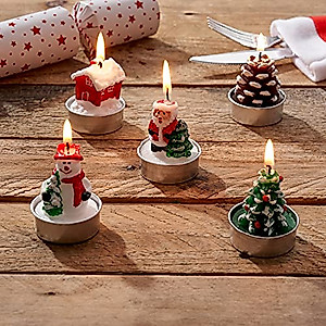 THE TWIDDLERS 15 Mini Christmas Unscented Tea Light Candles in 5 Assorted Designs (Xmas Tree, Santa, Snowman, Pinecone, Festive Home) 2.5 Hours Ideal for Home Decor, Dinner Tablle, Parties
