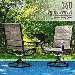 PHI VILLA 7 Piece Patio Dining Set, Outdoor Table and Chairs Furniture Dining Set with 6 Outdoor Swivel Dining Chairs and 1 Large Metal Table, Patio Set for Lawn Garden Deck, Padded Textilene