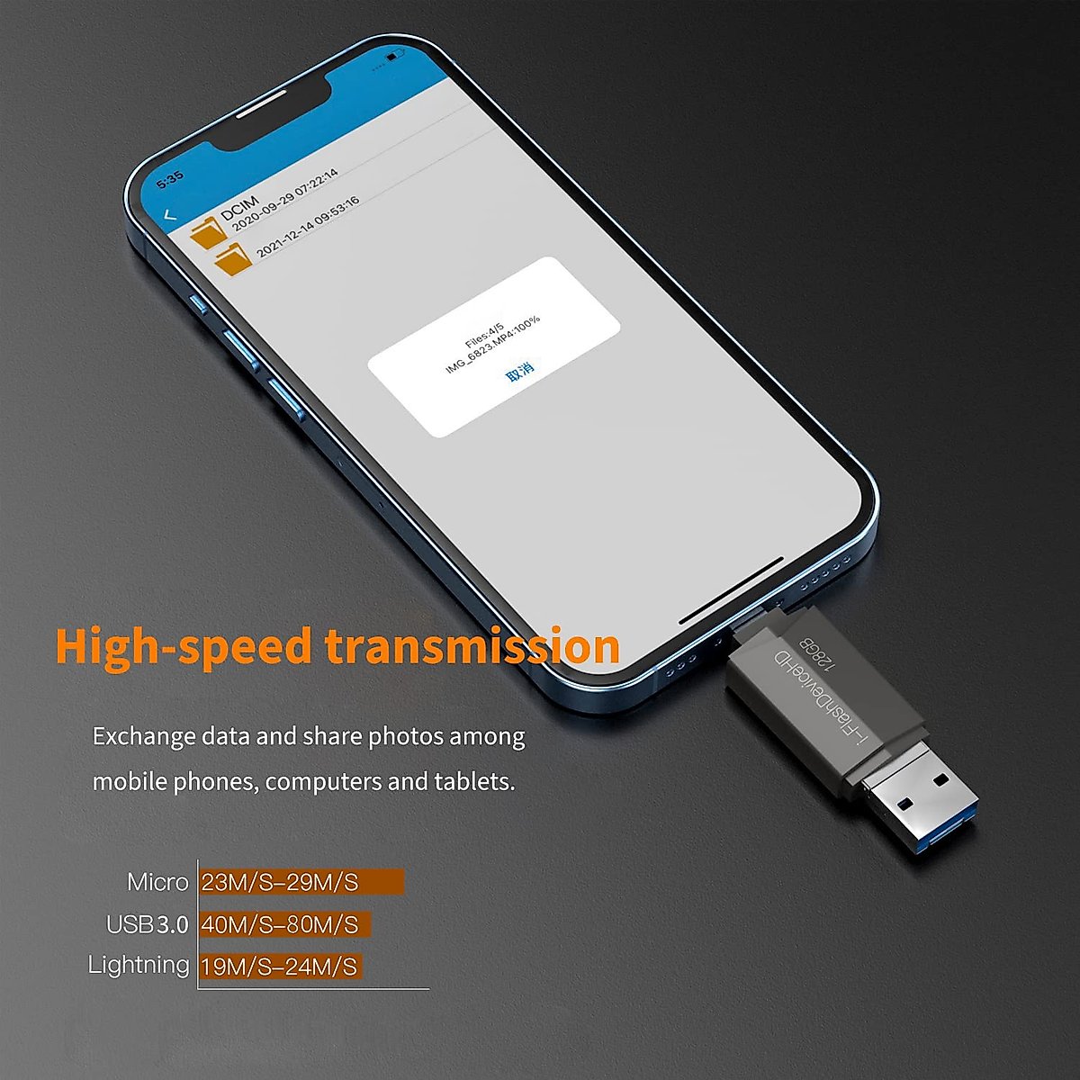 [Apple MFi Certified] 128G Lightning to USB3.0 Flash Drive Memory Stick,Phone Storage Memory Thumb Drives for iPhone/iPad/iPod Backup Memory Stick,Micro Android Phone,PC/TV/Projector (128GB)