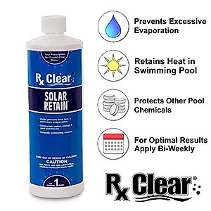 Rx Clear Solar Retain | Liquid Pool Cover | Easy Method to Reduce Water, Heat & Chemical Loss in Swimming Pools | Traditional Solar Cover Alternative | 1 Quart Bottles | 2 Pack