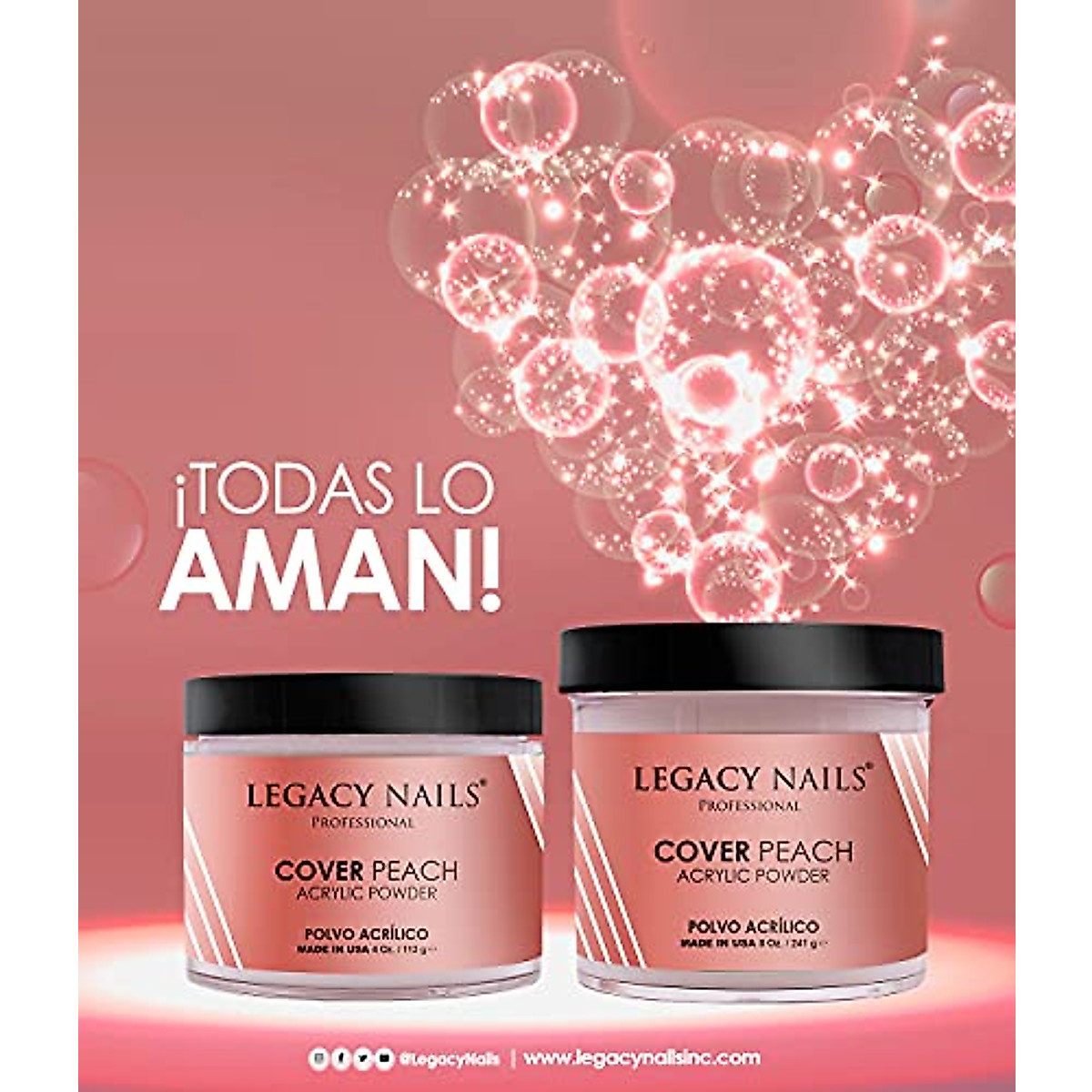 Legacy Nails Professional Cover Acrylic Powder, 4 ounces - Ideal For French Nail Art, Create Nail Art, Nail Extension That Provide a Healthy, Natural Look To Nails (COVER PEACH)