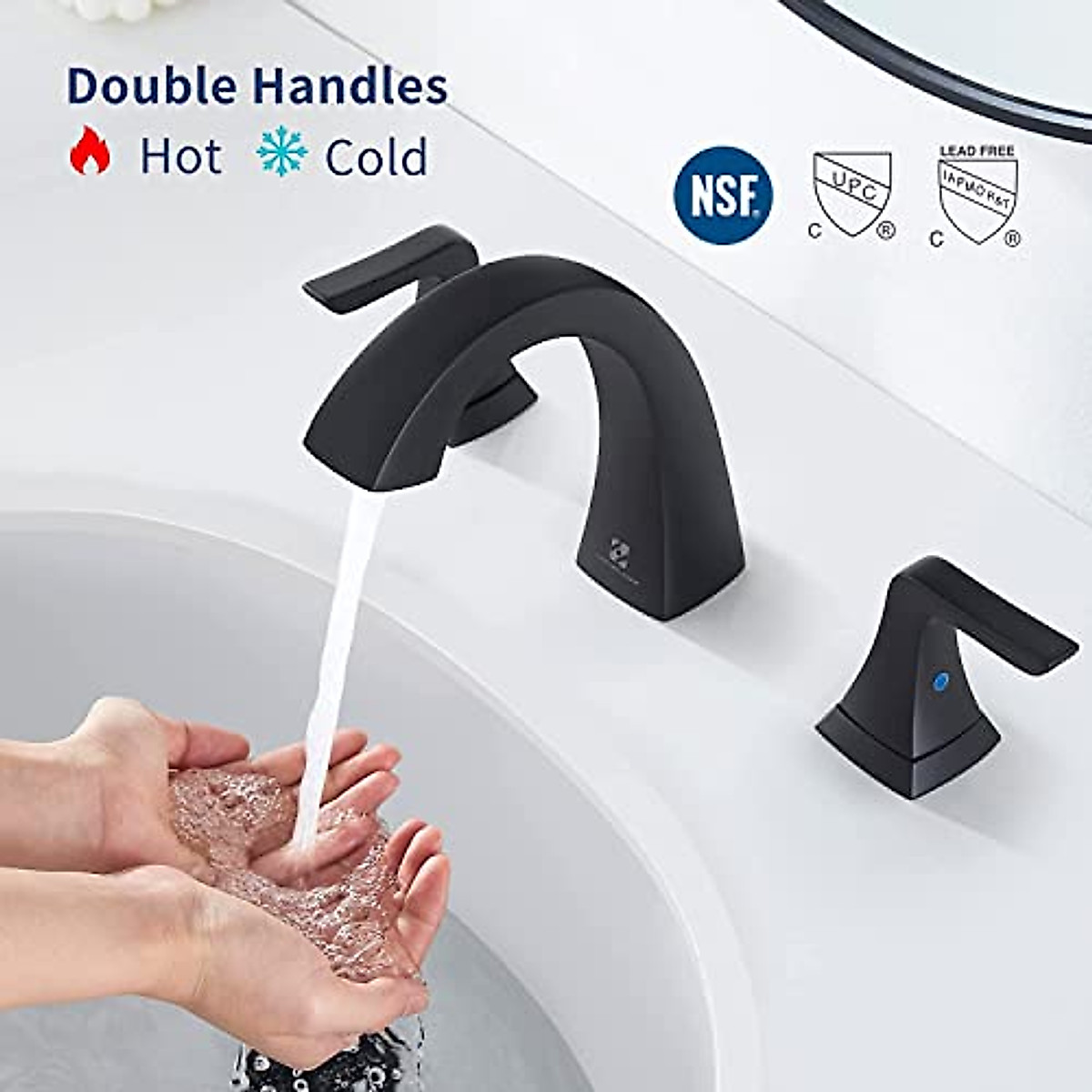 Matte Black Bathroom Faucet,Widespread Bathroom Sink Faucet for 3 Hole,2 Handles Bathroom Vanity Faucet 8 Inch,HOMELODY Lavatory Faucet for Sink with Pop Up Drain