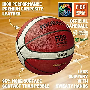 Molten BG4500 Basketball, Match Ball, BBL & WBBL, FIBA Approved, Premium Composite Leather, Indoor Play, Orange/Ivory, Size 7, Suitable for Boys Age 14 & Adult