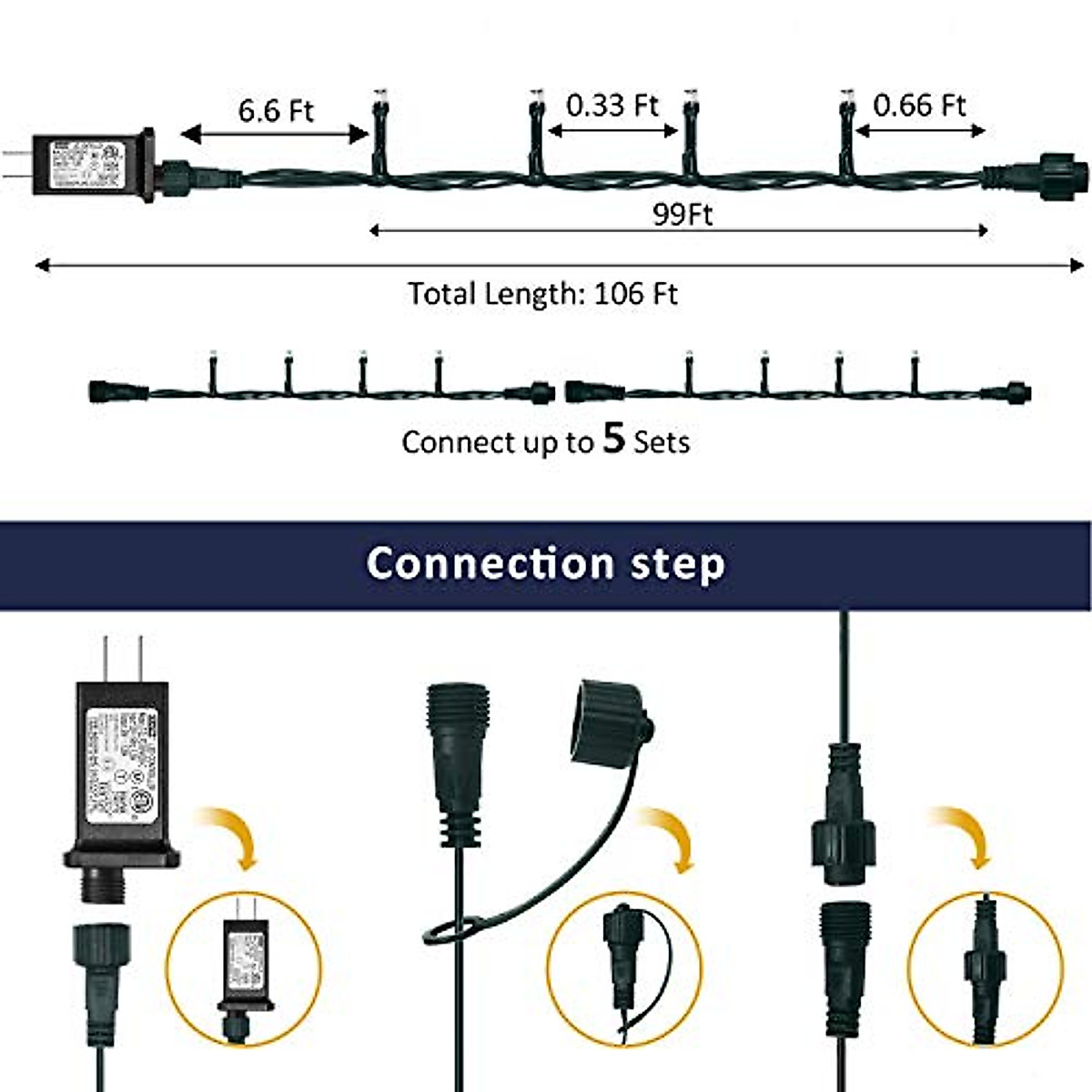 XUNXMAS Outdoor Christmas String Lights 300LED 106ft, Christmas Tree Lights with 8 Lighting Modes, Plug in Indoor Outdoor Twinkle Lights for Tree Garden Wedding Party Decoration, Warm White