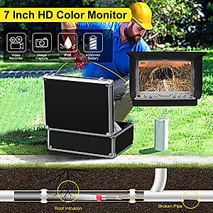 Pipe Pipeline Inspection Camera, Drain Sewer Industrial Endoscope HBUDS Waterproof IP68 Snake Video System with 7 Inch LCD Monitor 1000TVL Camera