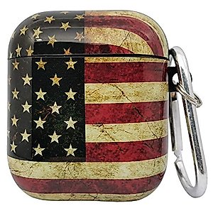 KUXEEN Case Cover Compatible with Airpods, 3 in 1 Cute Hard Airpods Accessories Protective Case Portable & Shockproof Cover Case Portable for Airpods 2 & 1 Women Girls Men (American Flag)