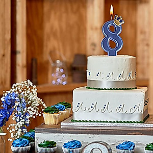 UVTQSSP 3.54 Inches 8th Birthday Candles Blue Number 8 Candles with Golden Crown Cake Topper Decoration for Party Wedding Celebration Reunions Anniversary Party Supplies Kids Adults