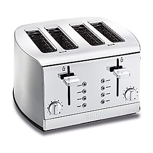 KRUPS KH734D Breakfast Toaster with Brushed and Chrome Stainless Steel Housing, 4-Slices with Dual Independent Control Panel, 6-browning levels, Silver