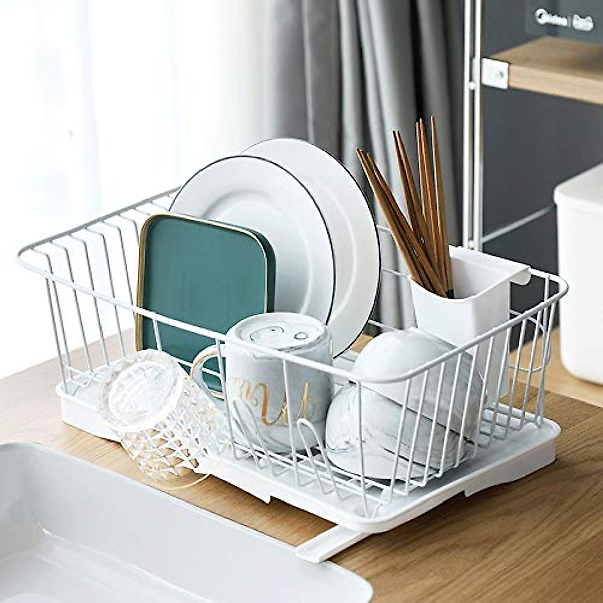 PDGJG Stainless Steel Dish Drainer Drying Rack Removable Rust Proof Utensil Holde for Kitchen Counter Storage Rack ( Color : Blue )
