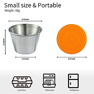 MLRYH 6Pcs 2.5oz Salad Dressing Container To Go,Stainless Steel Condiment Containers Cups with Silicone Lids, Leakproof & Reusable Sauce Containers for Snacks, Dipping Sauce,Ice Cream.¡­