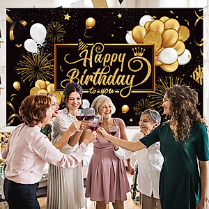 Tatuo Black and Gold Birthday Party Decorations 50 Pieces Gold Black Balloon Arch Garland Kit Happy Birthday Backdrop Banner Decorations for Kids Men Women Party Supplies Decor