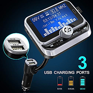 Bluetooth FM Transmitter for Car, Clydek Car Charger Adapter 1.8” Large Display Bluetooth Car Adapter, 4 Music Play Modes,Fast Charger,Hands Free,AUX Input&Output