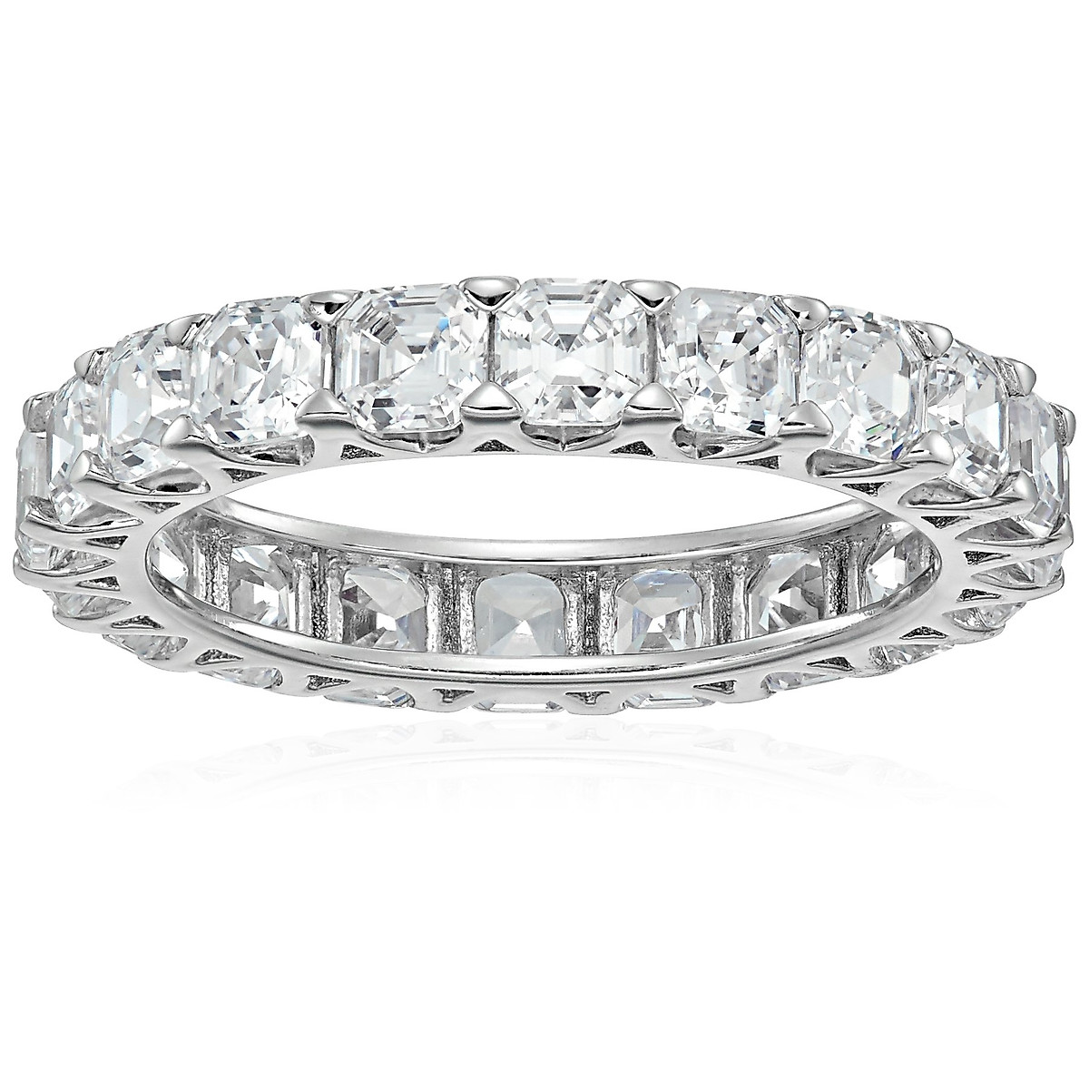 Amazon Essentials Platinum-Plated Sterling Silver Infinite Elements Cubic Zirconia Asscher-cut Eternity Band Ring, Size 6, (previously Amazon Collection)