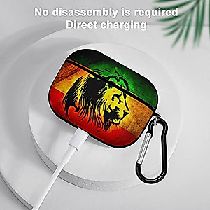 YouTary Jamaican Lion Flag Pattern Apple Airpods pro Case Cover with Keychain, AirPod Headphone Cover Unisex Shockproof Protective Wireless Charging Headset Accessories