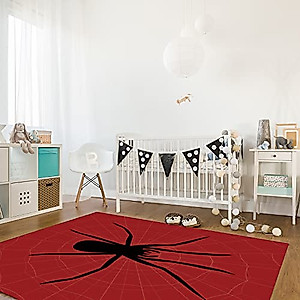 Area Rug Indoor Carpet Black Spiders Web Burgundy Red Back Happy Halloween Home Decor Soft Rugs Collection Comfy Floor Mat Horror Animals Accent Rugs for Bedroom Living Room Kids Room36x60In