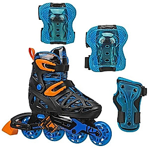 Roller Derby Tracer Boy’s Adjustable Inline Skates with Protective Gear, Adjustable Sizing, Tri-Pack Protective Gear Included