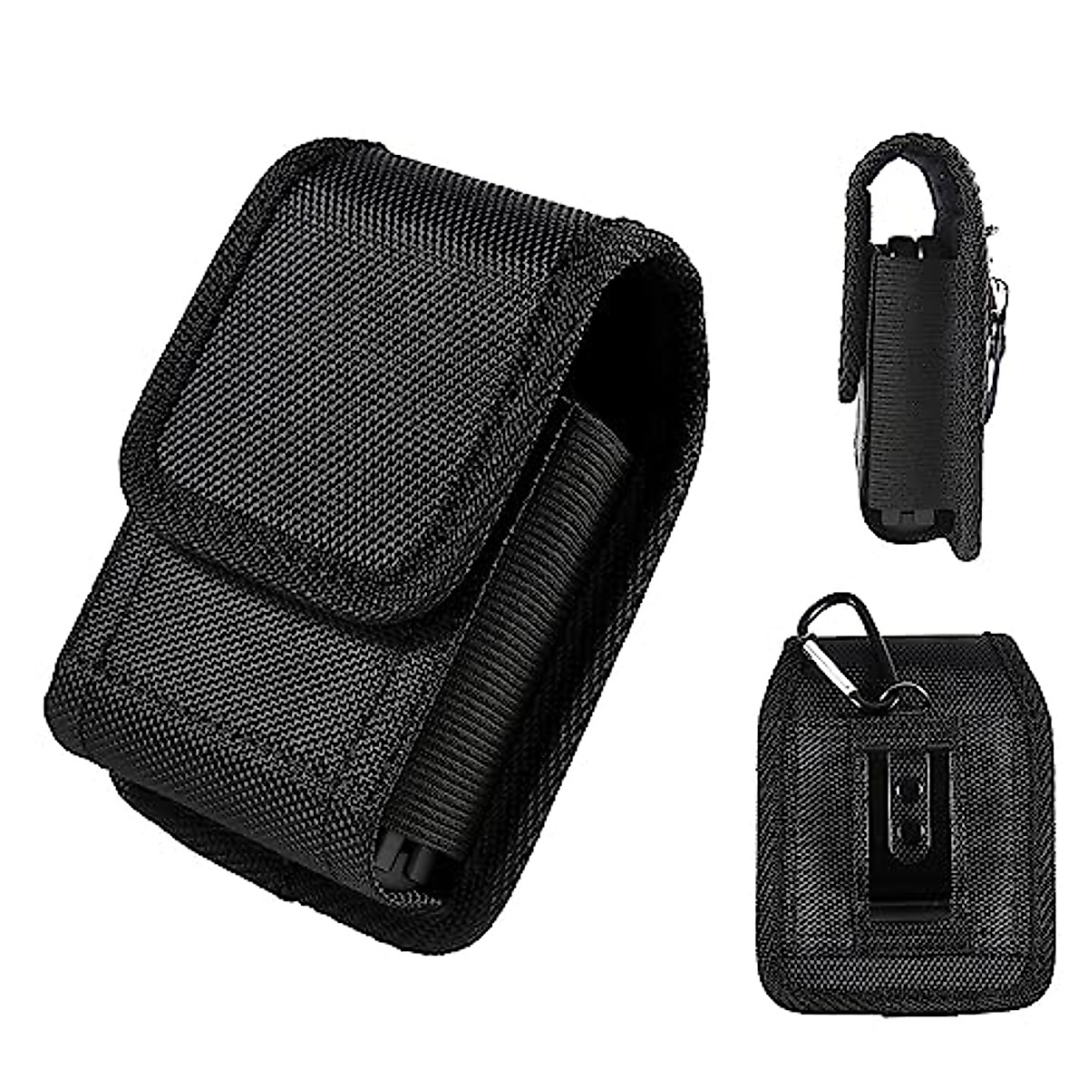 Case for Moto Razr+ Plus/Razr 2023/Galaxy Z Flip 5 4 3 Phone Case Black Balistic Nylon Leather Vertical Pouch [Belt Loop, Metal Clip] for Samsung Z Flip 5 5G, Z Flip4/3