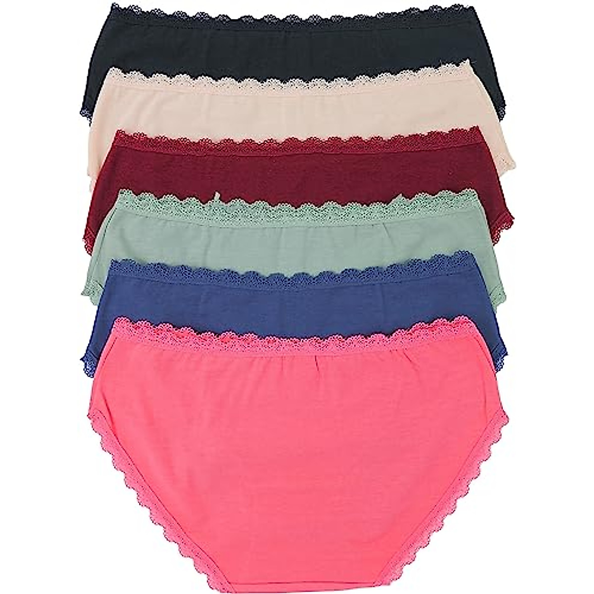 ToBeInStyle Women's 6 Pack Lacey Edge 2 Cotton Hipster Panties - Medium