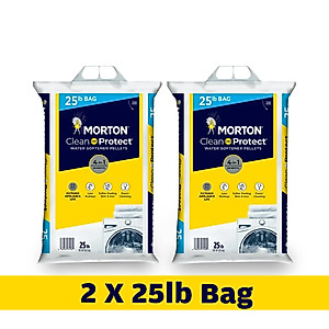 (2 Pack) - 25lb Bags Morton Clean and Protect Water Softener Salt, Easy-Carry, Senior-Friendly, Lightweight