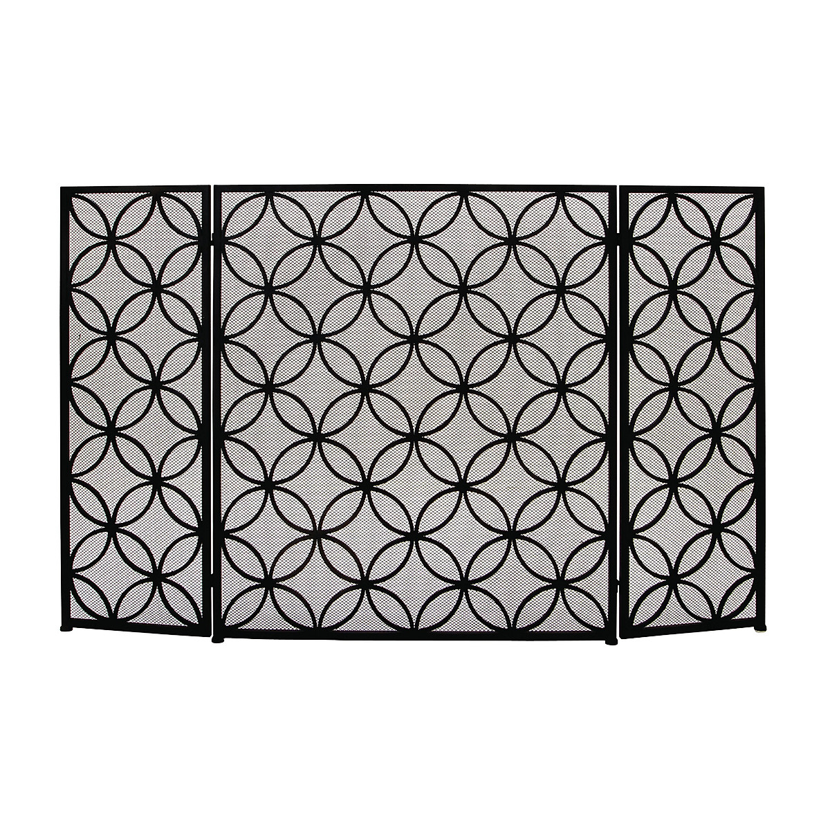 Deco 79 Metal Rectangle Fireplace Screen with Geometric Patterns, 48" x 1" x 30", Black