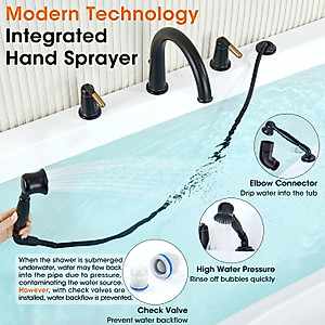Wintap Black & Rose Gold Roman Bathtub Faucet Set with Hand Shower & Brass Valve Widespread Deck Mount 4 Hole High Flow Tub Faucets