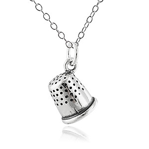 FashionJunkie4Life Sewing Charms Necklace for Women | 18” Sterling Silver Necklace with Sterling Silver Pendant of Thimble Charm Necklace | Hobby Jewelry Gifts for Men & Women