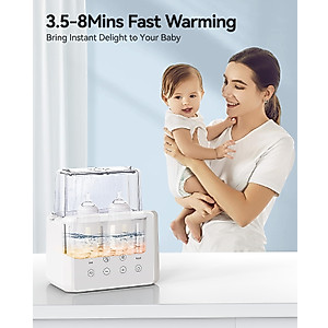 Larex Double Bottle Warmer, 11-in-1 Fast Baby Bottle Warmer for Breastmilk and Formula, with Timer, Fits 2 Bottles, Accurate Temp Control, Milk Warmer with Thaw, Steri-lizing, Keep Warm, Heat Food