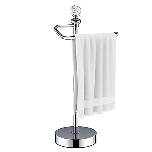 ROLABAM Heavy Weighted Hand Towel Holder(with Crystal Ball) Standing Hand Towel Holder Total Height 15.7'' for Kitchen,Bathroom,Vanity,Classic Decorative Metal Hand Towel Stand,Polished Chrome