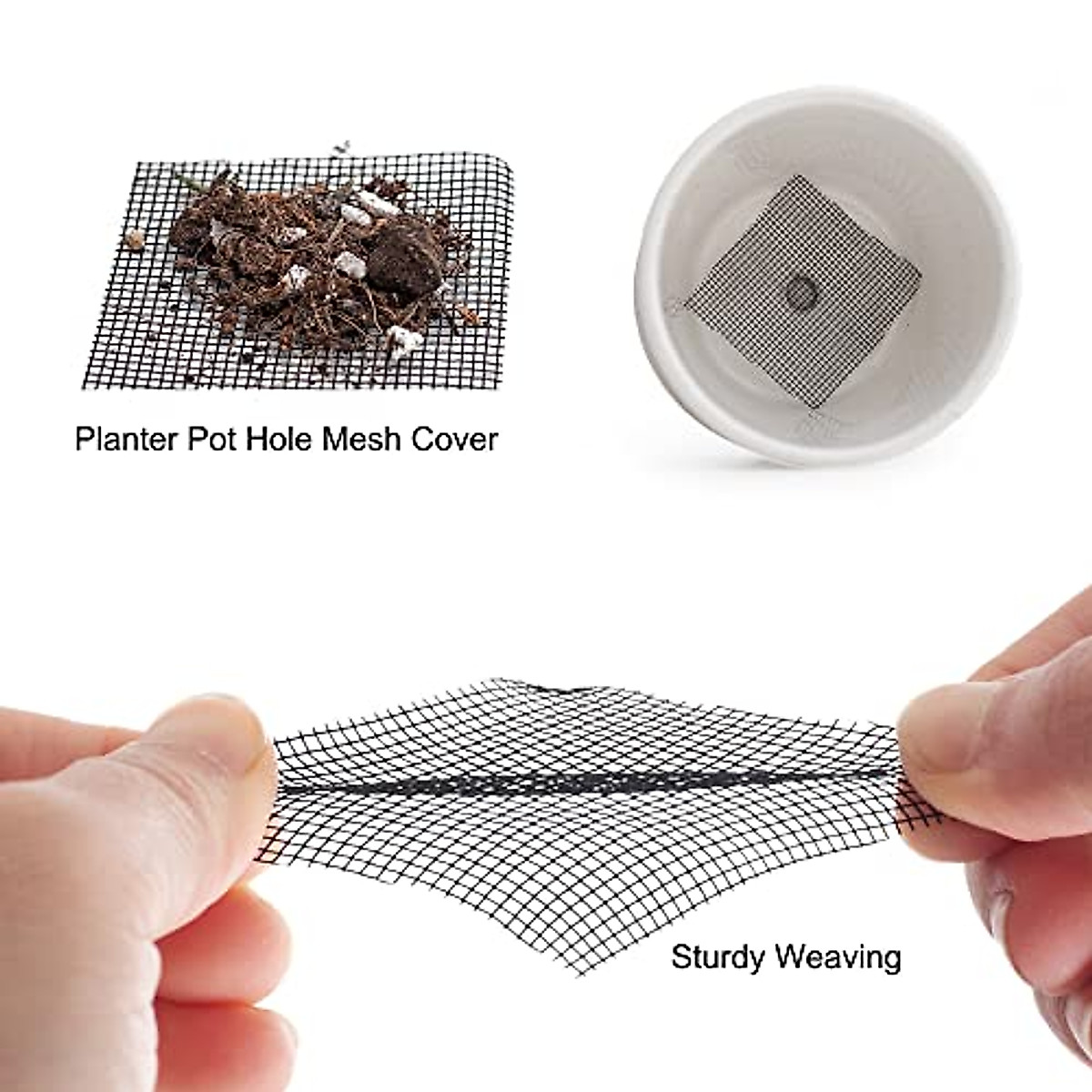 ORIMERC 200 Pcs 2 x 2 inch Plant Pot Drainage Hole Mesh Pad Screen with 30 feet Self Watering Hydroponic Wick Cord DIY Vacation Automatic Waterer Sitter Potted Bonsai Succulent Flower Bottom Grid Mat