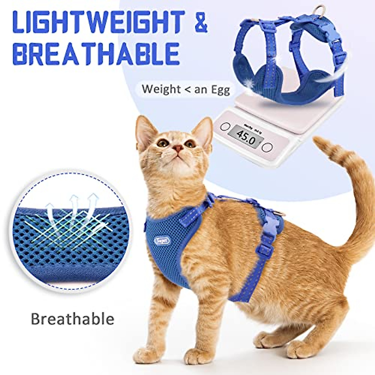 Supet Cat Harness and Leash for Walking Escape Proof, Adjustable Harness for Cats, Easy Control Small Cat Harness for Medium Large Kitten and Dogs