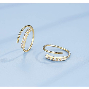 Reffeer 925 Sterling Silver CZ Crawler Earrings Wrap Cuff Earrings For Women Teen (Yellow)