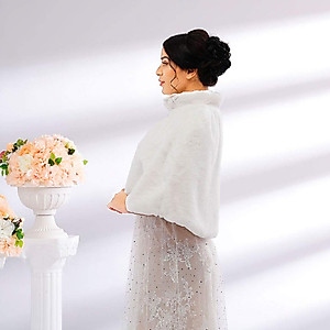 Tgirls Women's Wedding Faux Fur Shawl and Wrap Bridal Fur Stole Cape Cloak Fur Scarf for Bride and Bridesmaids (White)