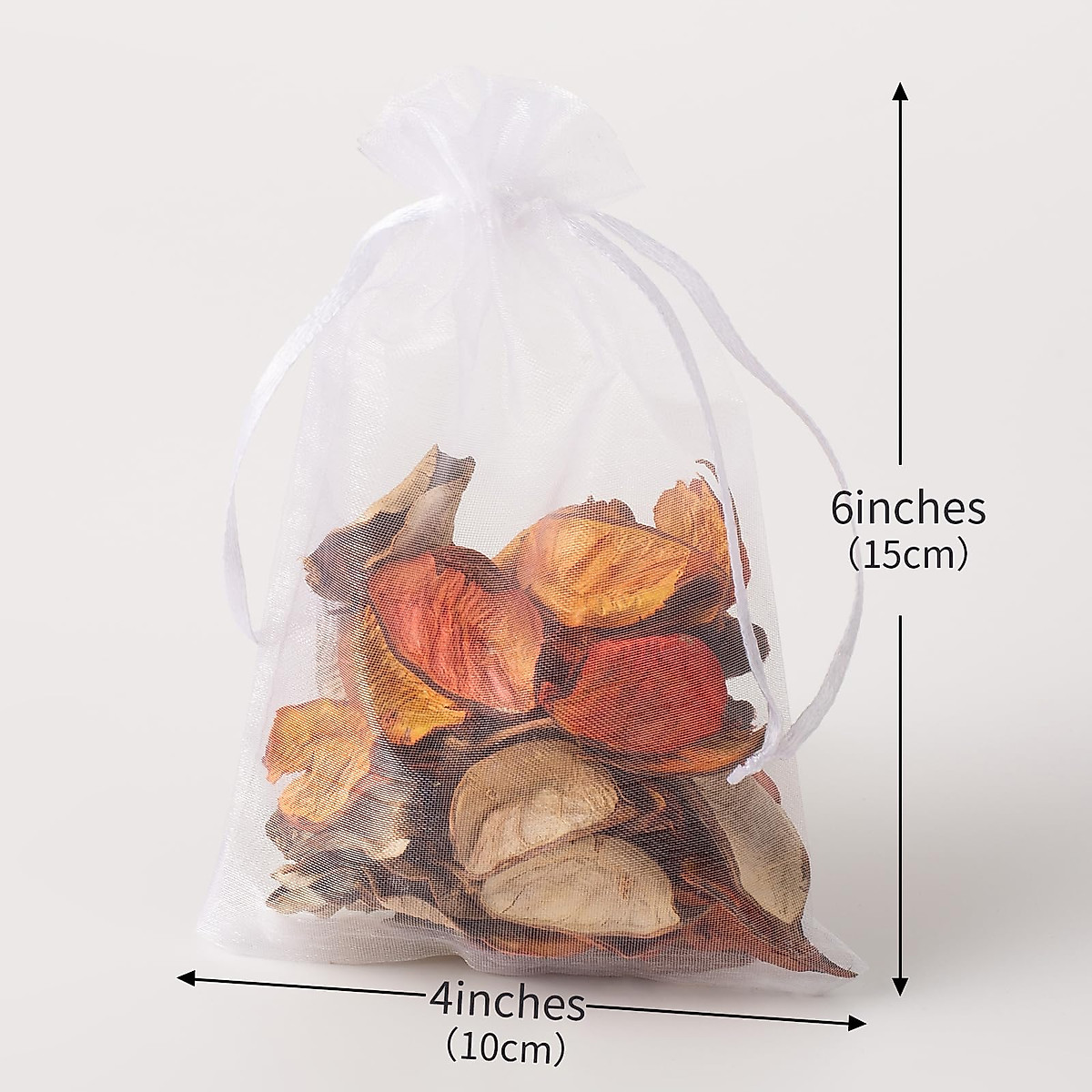 YHJZ 100PCS Organza Bags, 4x6 inches (10x15cm) Small Mesh Bags drawstring, Jewelry Gift Bags, Packaging Bags for Christmas, Party, Festival, Bathroom Soaps, Makeup Organza Favor Bags (White)