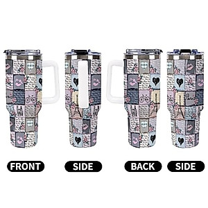 Niapessel Leak Proof Tumbler, Insulated Water Bottles with Straw, Retro Paris Art Insulated Cup with Handle 40 Oz Stainless Steel Flask for School, Travel, Car, Sports, Work