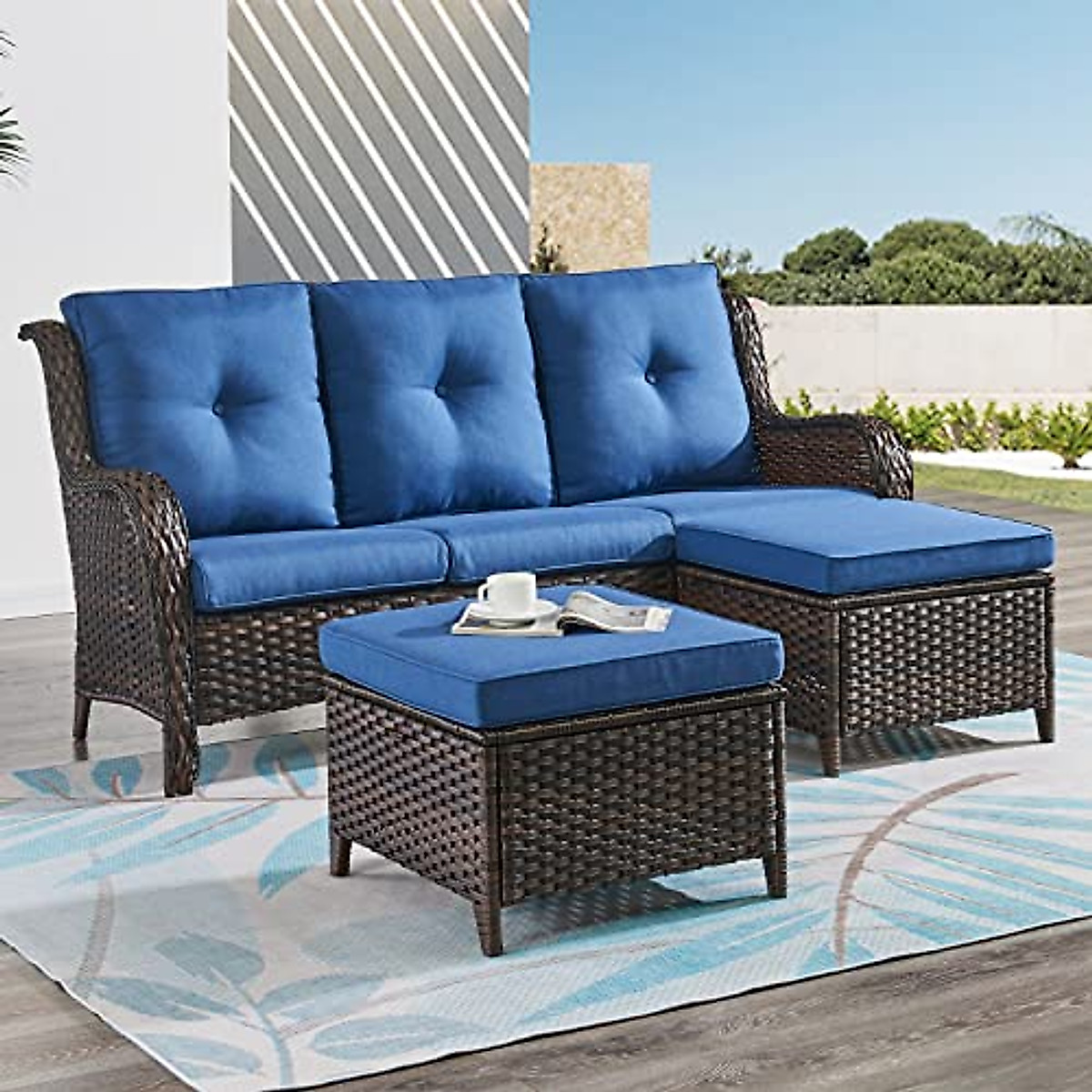 HUMMUH Outdoor Patio Furniture 7 Pieces Furniture Set Wicker Outdoor Sectional Couch with Patio Swivel Glider Chairs,Coffee Side Table,Ottomans for Patio