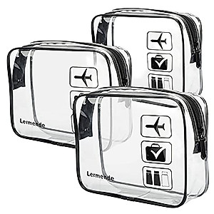 Lermende 3pcs TSA Approved Toiletry Bag with Zipper Travel Luggage Pouch Carry On Clear Airport Airline Compliant Bag Travel Cosmetic Makeup Bags for Men Women (Black)