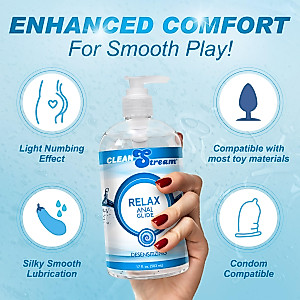 Cleanstream Relax Desensitizing Lube, Toy Safe for Men and Women, Non-Staining, Personal Lube, Non-Greasy, Condom Safe, Unscented, Clear, 17 fl oz