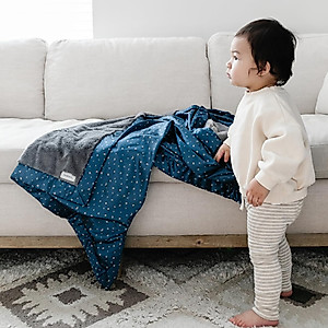 Saranoni Satin Back Receiving Blankets for Babies Super Soft Lush Luxury Baby Blanket (Gray Lush Navy Twinkle Star Satin Back, Receiving Blanket 30" x 40")