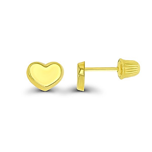 14K Yellow Gold Polished Heart Hat Screw-back Stud Earring