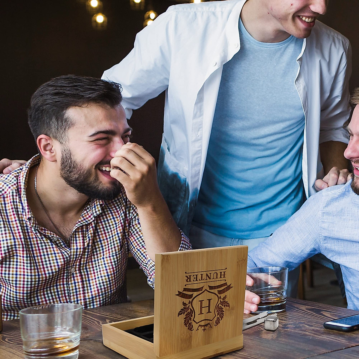Personalized Whiskey Stone Gift Set - Custom Engraved Drink Stones Box