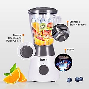Blender for Shakes and Smoothies 52oz Plastic Jar and 500 Watts Countertop Blender for Kitchen with Pulse Smoothie Blender Licuadora White and Grey Ice Crusher Blender for Frozon