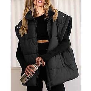 Aisongyuan Women's Puffer Detachable Hooded Vest Quilted Lightweight Padded Gilet Jacket Zip Up Warm Outerwear(Black,M)