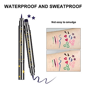 Jutqut 6Pcs Double-head Liquid Stamp Eyeliner, Colored 6 in 1 Stars Flowers Hearts Moon Smiley Face Triangle Stamps Makeup Stamp Set, Waterproof Slim Gel Felt Tip Liquid Eyeliner Colorful Set Wingliner Shapes