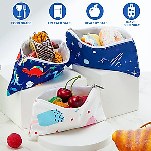 6 Pcs Reusable Snack Bags for Kids School Gift Food Safety Cute Washable Snack Bags for Kids Lunch with Zipper Kids Portable Sandwich Bag Food Storage Pouch Double Layer Zipper Pouch (Vivid Style)