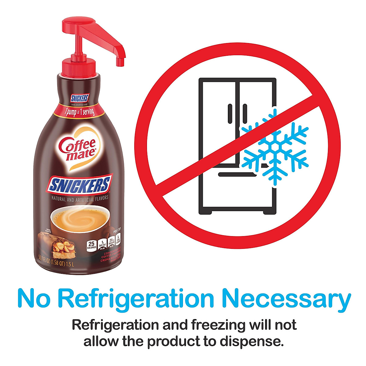 Nestle Coffee mate Coffee Creamer, Snickers, Concentrated Liquid Pump Bottle, Non Dairy, No Refrigeration, 50.7 Fl Oz (Pack of 2)